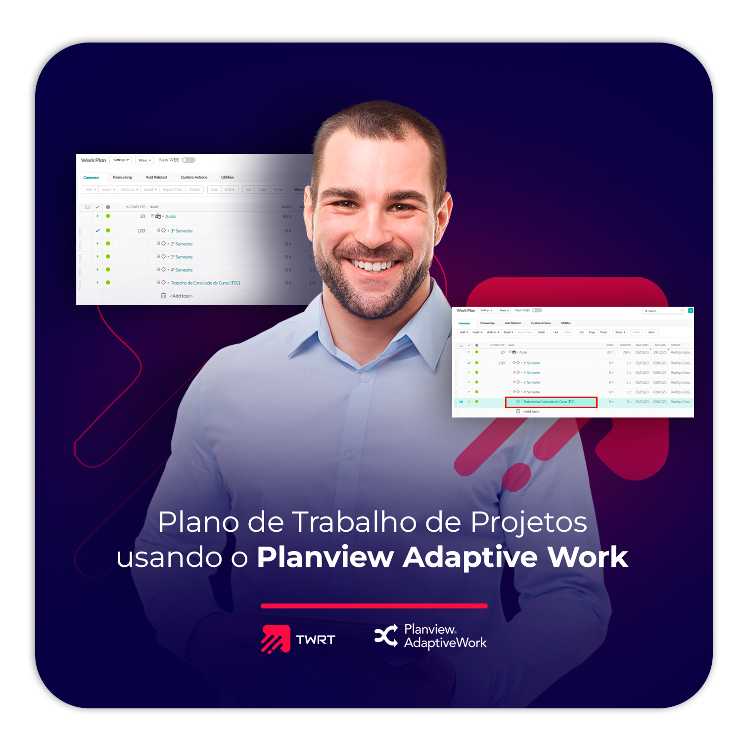 Plano de Trabalho de Projetos usando o Planview Adaptive Work.